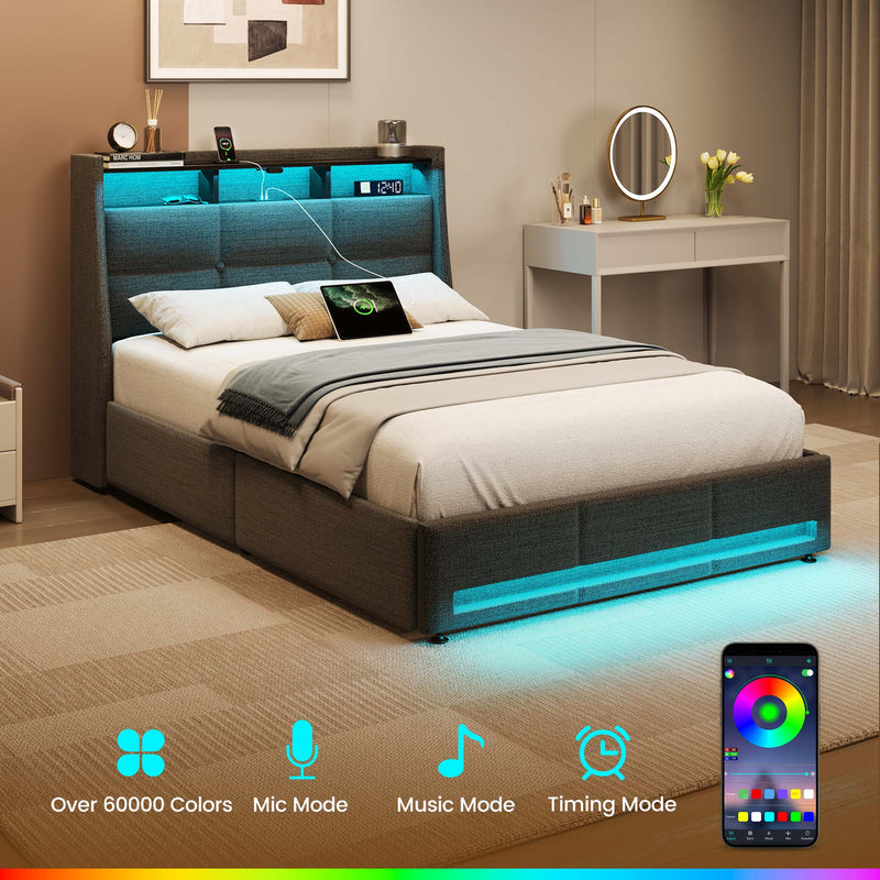 Greenstell Twin LED Storage Bed Frame - Charging Station, App Control,
