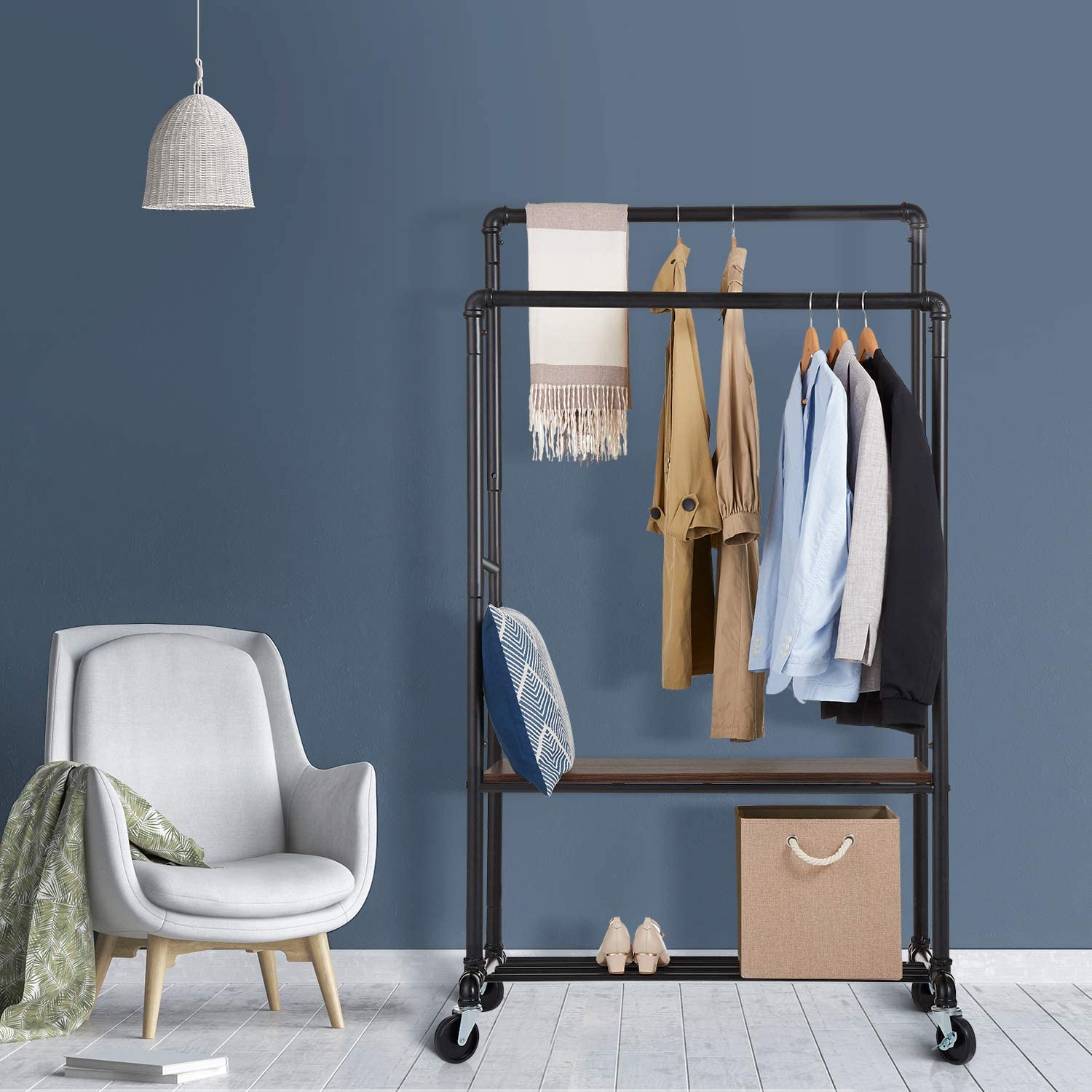 Greenstell Double Rail Adjustable Clothes Rack With Shoe Storage (24*3